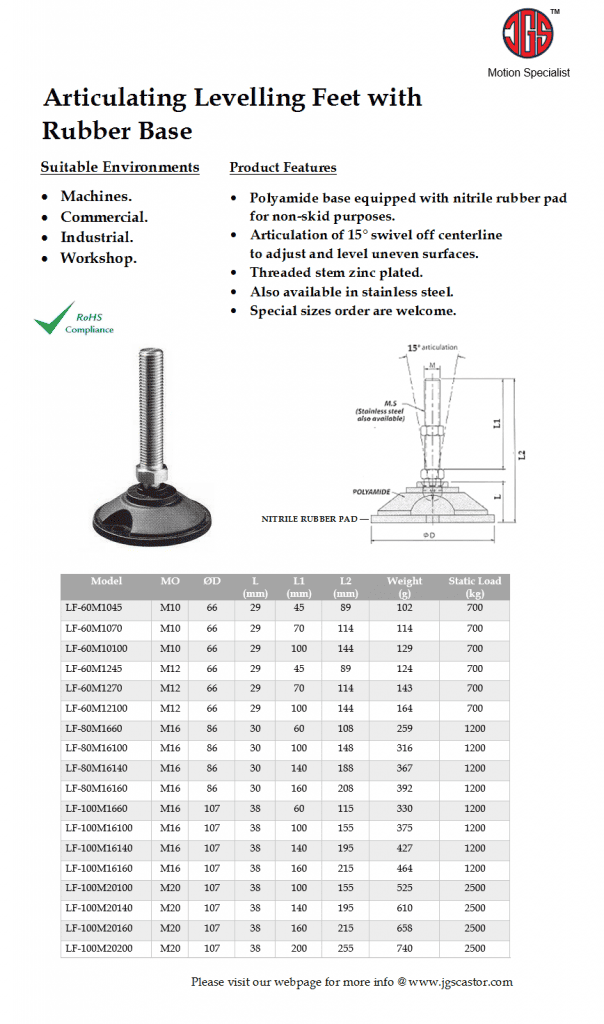 Articulating Leveling Feet with Rubber Base – JGS INDUSTRIES (M) SDN BHD
